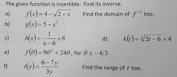 Solved The given function is invertible. Find its inverse. | Chegg.com