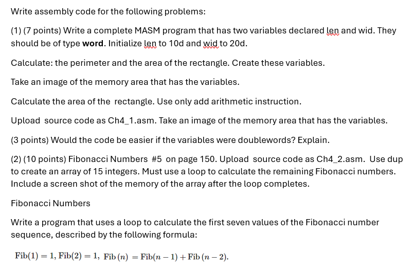 Solved Write Assembly Code For The Following Problems1 7 
