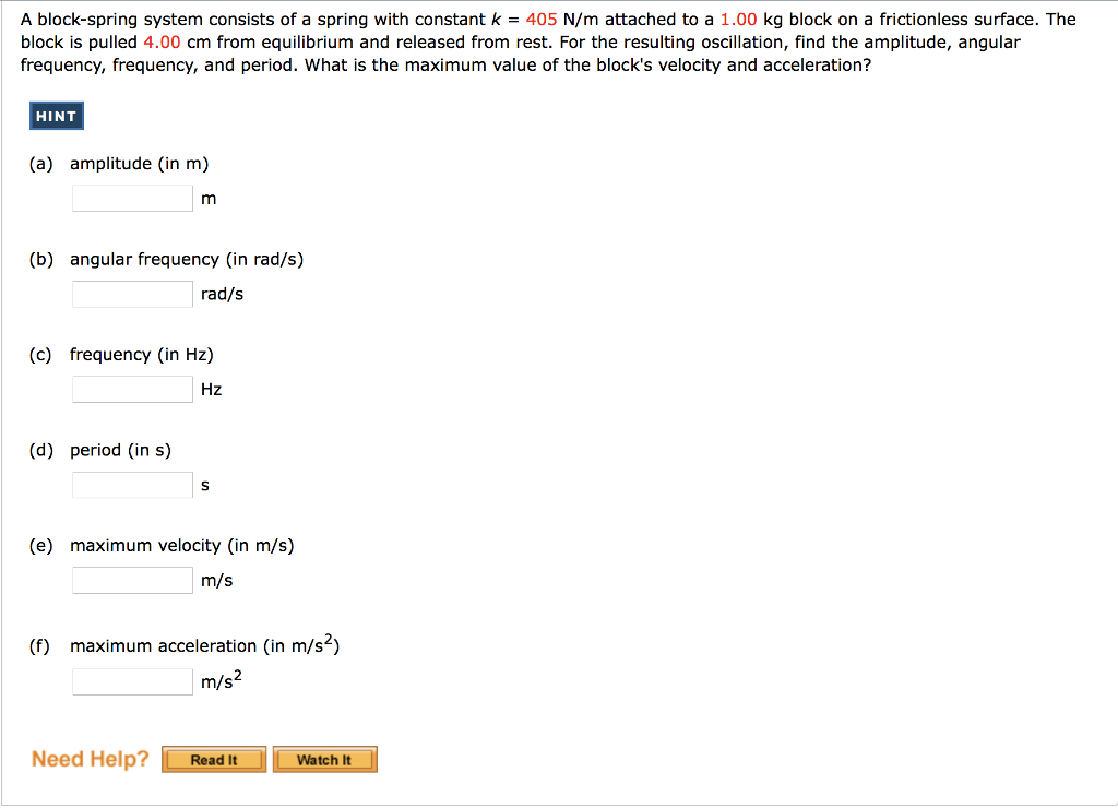 Solved A block-spring system consists of a spring with | Chegg.com