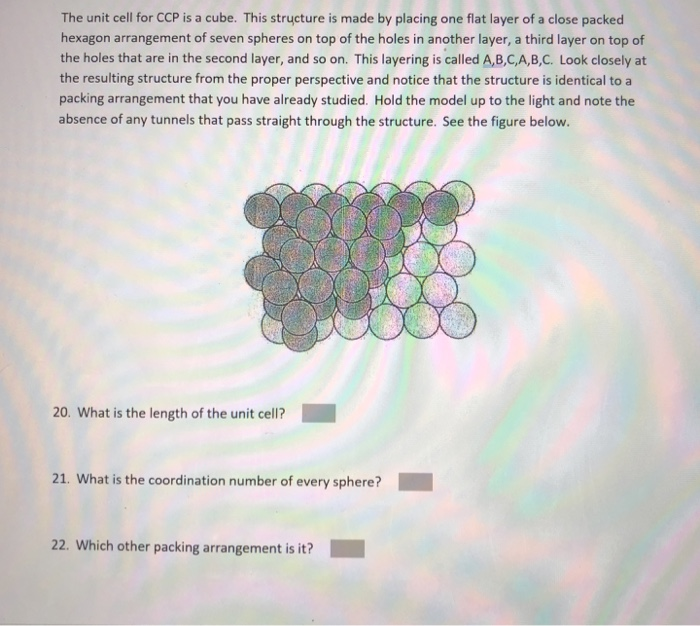 Solved The unit cell for CCP is a cube. This structure is | Chegg.com