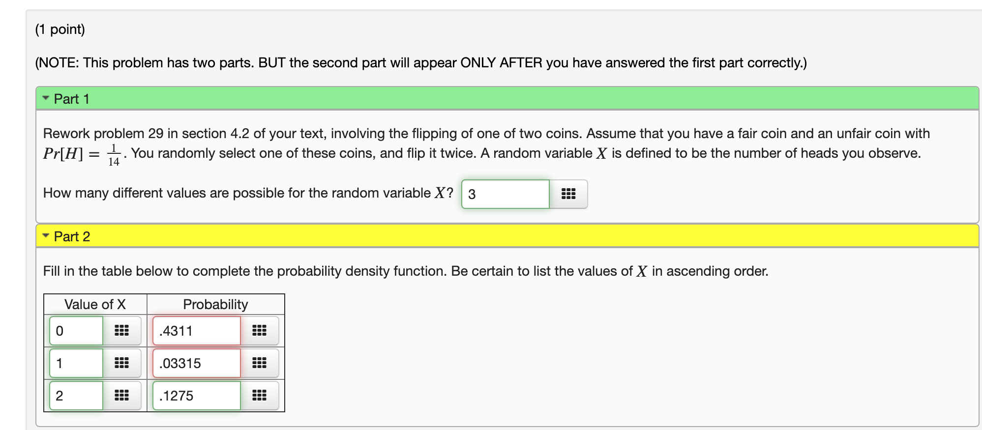 Solved (1 point) (NOTE: This problem has two parts. BUT the | Chegg.com