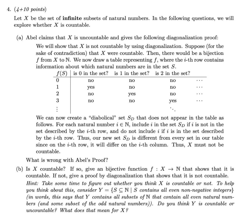 Solved (4+10 points ) Let X be the set of infinite subsets | Chegg.com
