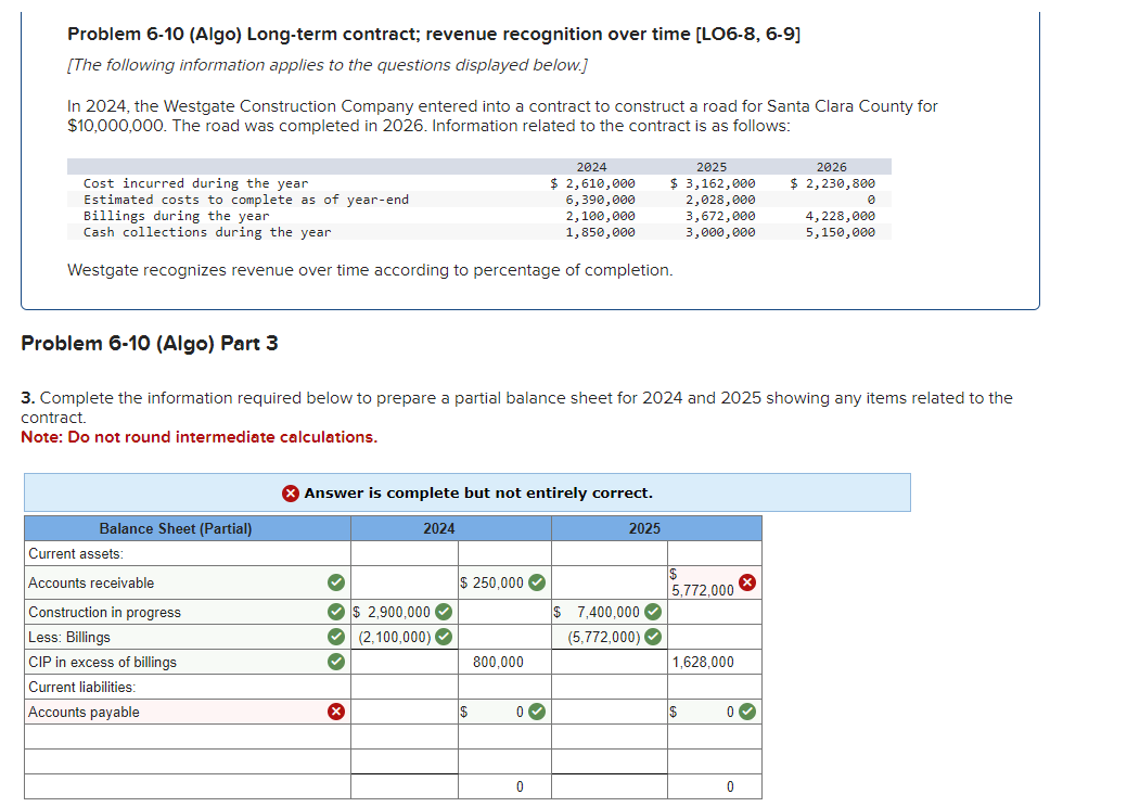 Solved Problem 6-10 (Algo) ﻿Long-term contract; revenue | Chegg.com