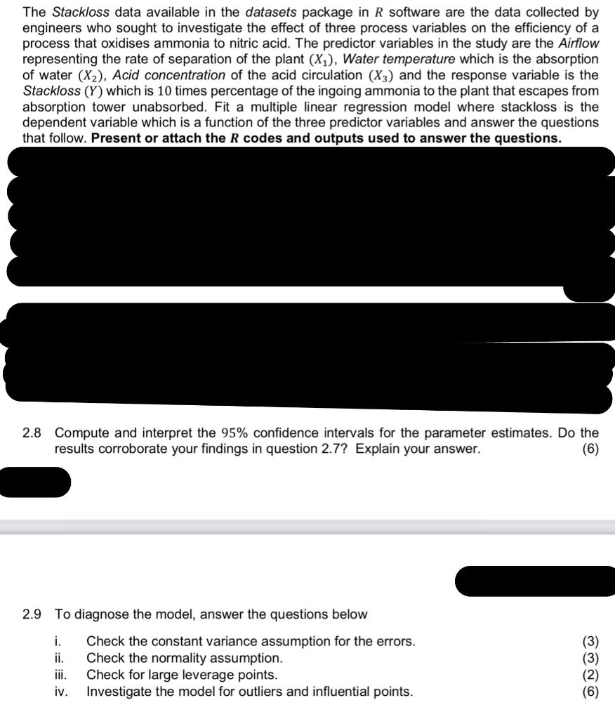 Solved The Stackloss data available in the datasets package | Chegg.com