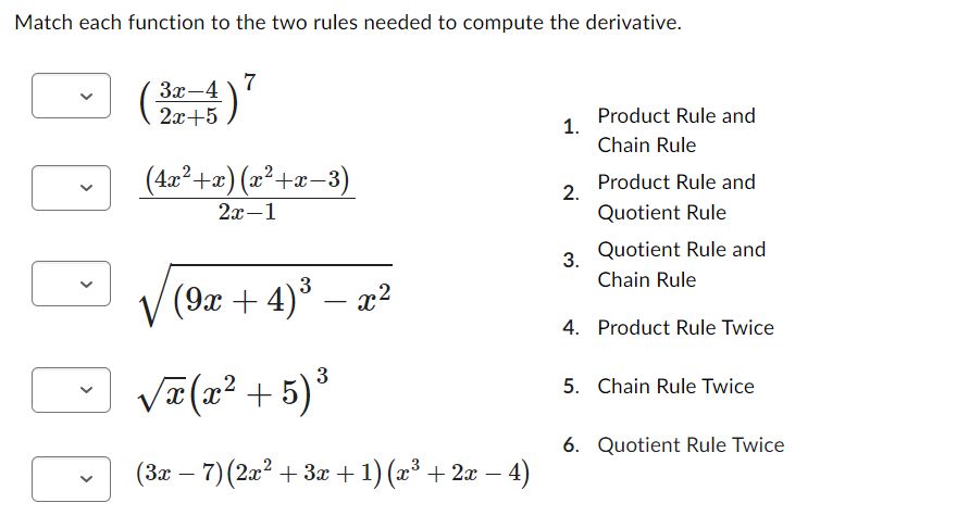 Solved Match each function to the two rules needed to | Chegg.com
