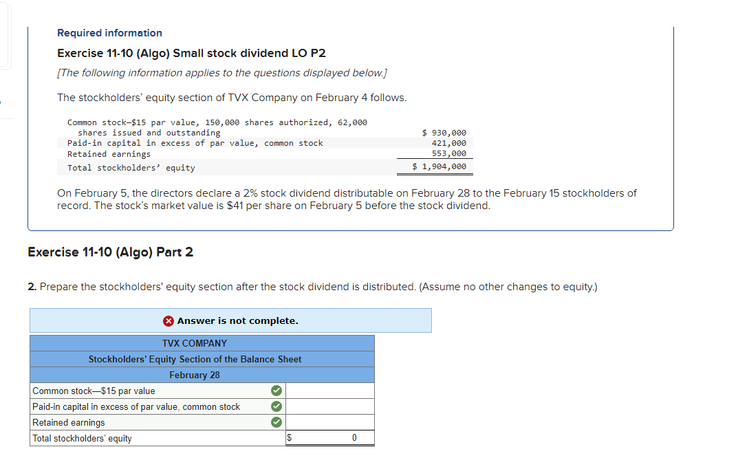 Solved Required information Exercise 11-10 (Algo) Small | Chegg.com
