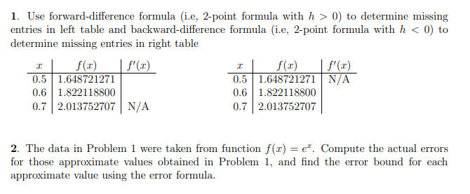 Solved 1. Use forward-difference formula (i.e, 2-point | Chegg.com