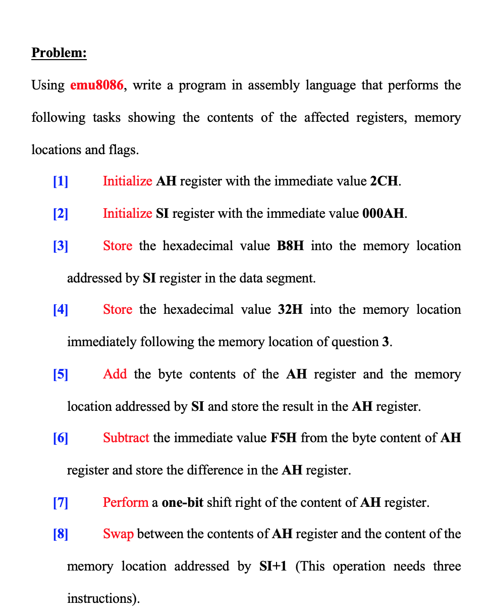 Solved Problem Using Emu8086 Write A Program In Assembly Chegg