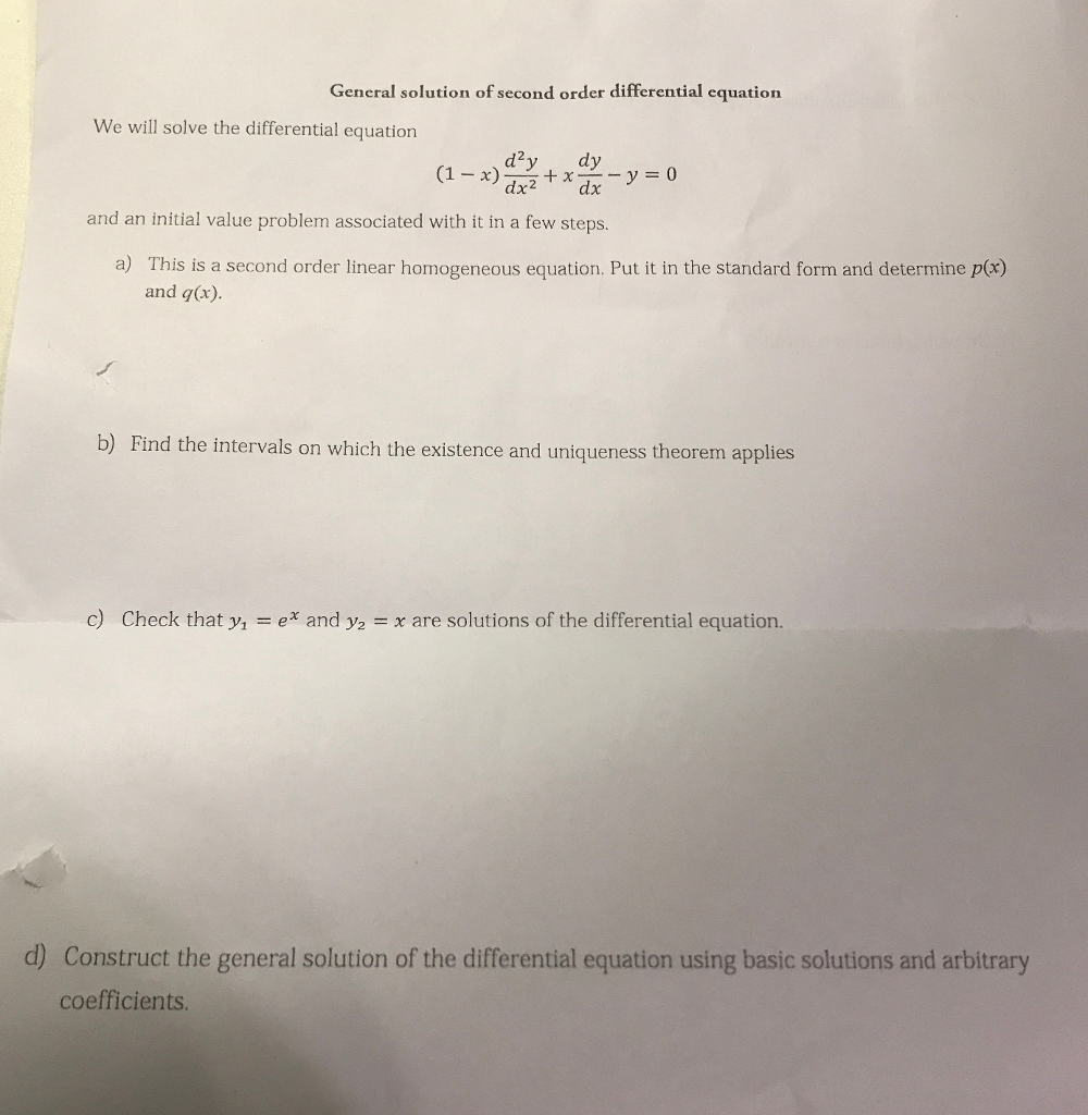 Solved General solution of second order differential | Chegg.com