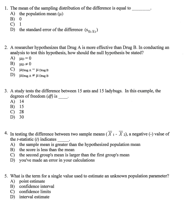 Solved 1. The mean of the sampling distribution of the | Chegg.com