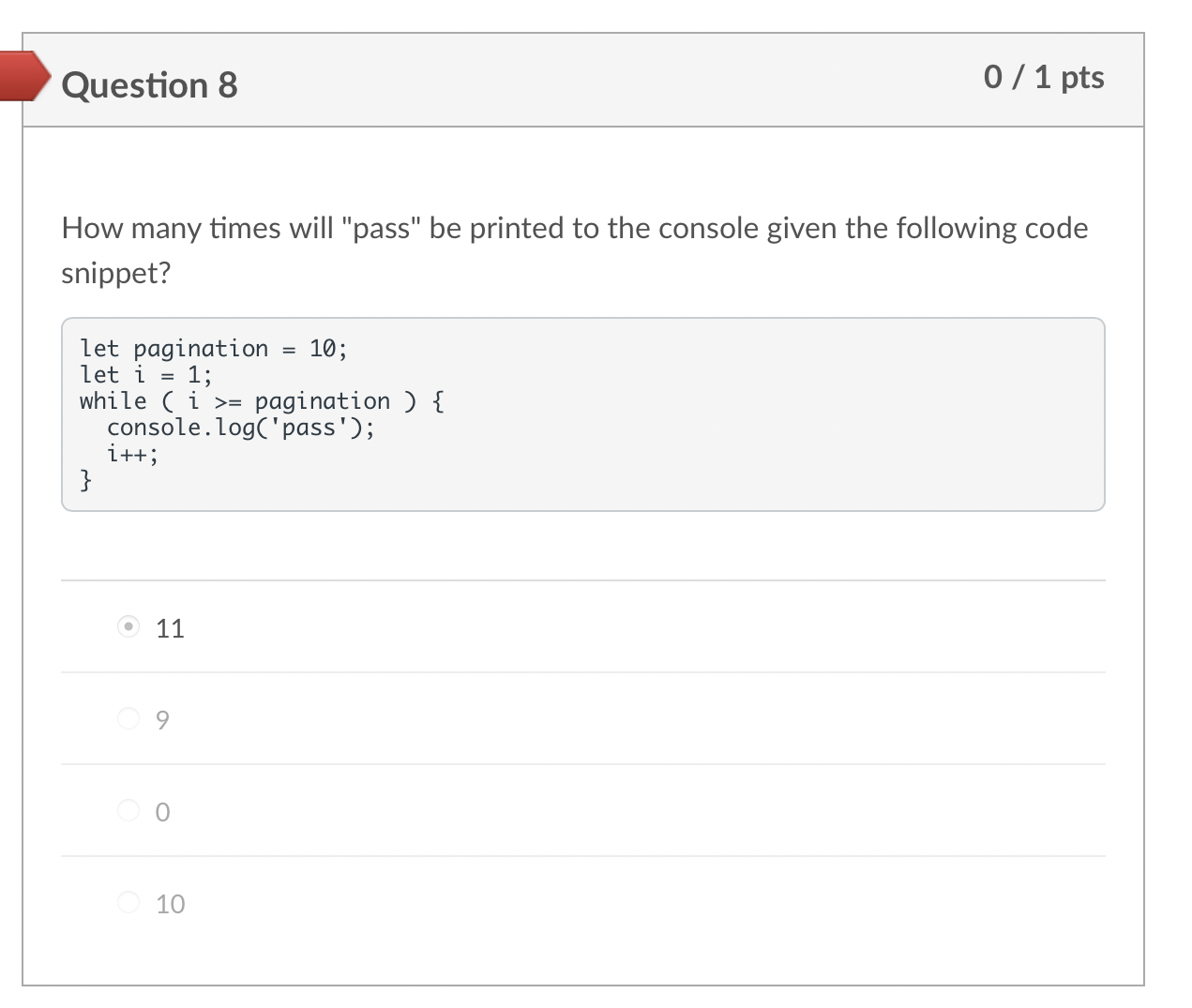 Solved Question 8How many times will "pass" be printed to | Chegg.com