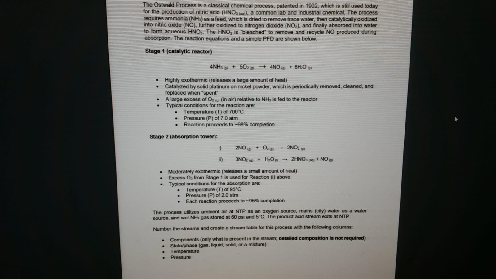 The Ostwald Process is a classical chemical process, | Chegg.com