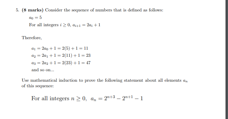 Solved 5. (8 marks) Consider the sequence of numbers that is | Chegg.com