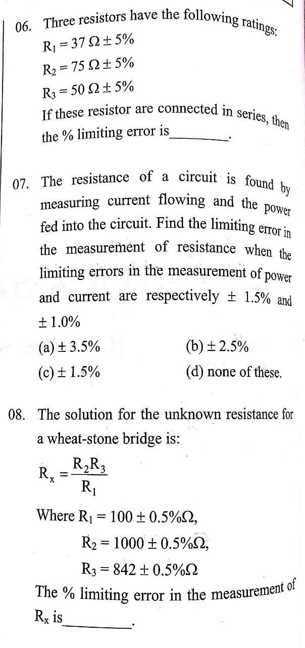 Solved 06. Three resistors have the following ratings: = R, | Chegg.com