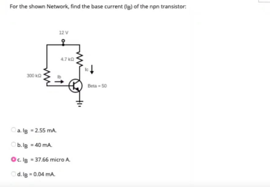 Solved For the shown Network, find the base current (lB) of | Chegg.com
