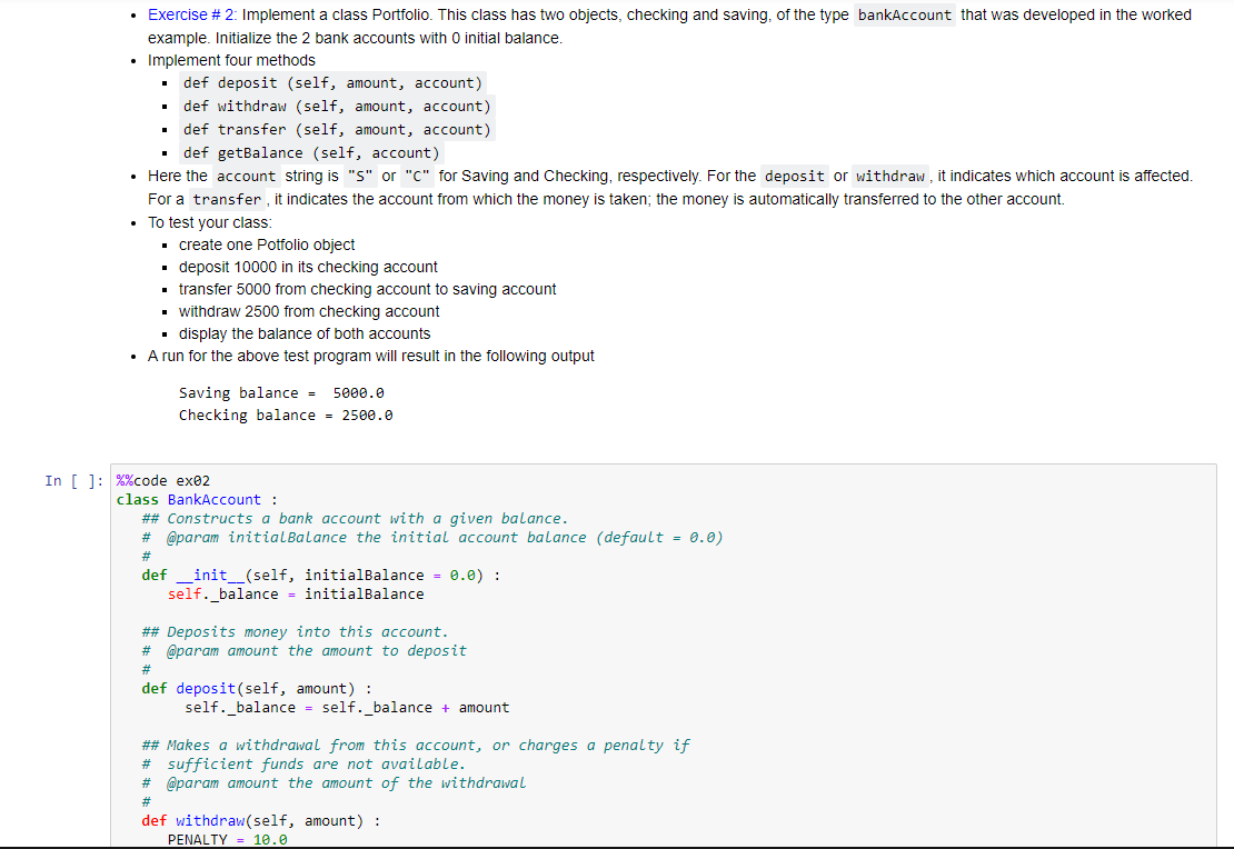 Solved Exercise # 2: Implement a class Portfolio. This class | Chegg.com