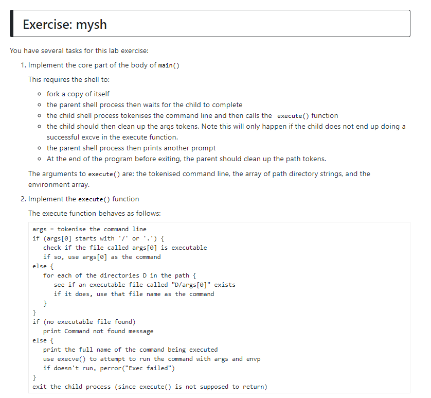 Solved Exercise: mysh You have several tasks for this lab | Chegg.com