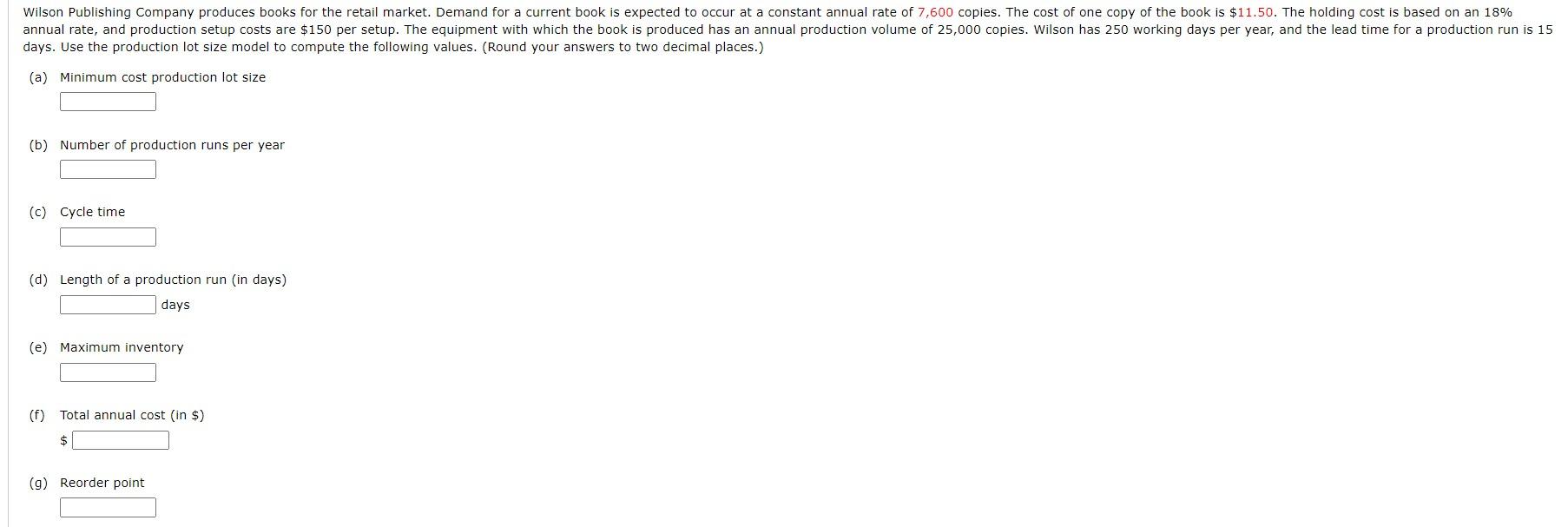 Solved days. Use the production lot size model to compute | Chegg.com