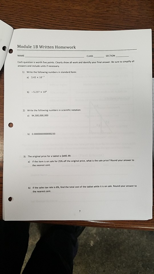 Solved Module 1b Written Homework Name Class Section Each