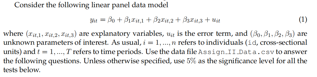 Consider the following linear panel data model Yit = | Chegg.com