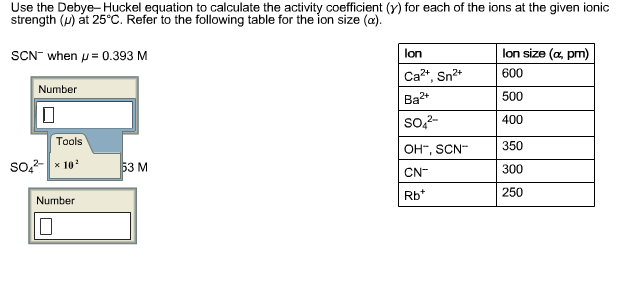 Solved Use the Debye-Huckel equation to calculate the | Chegg.com
