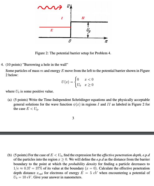 Solved 0 Figure 2: The potential barrier setup for Problem 4 | Chegg.com