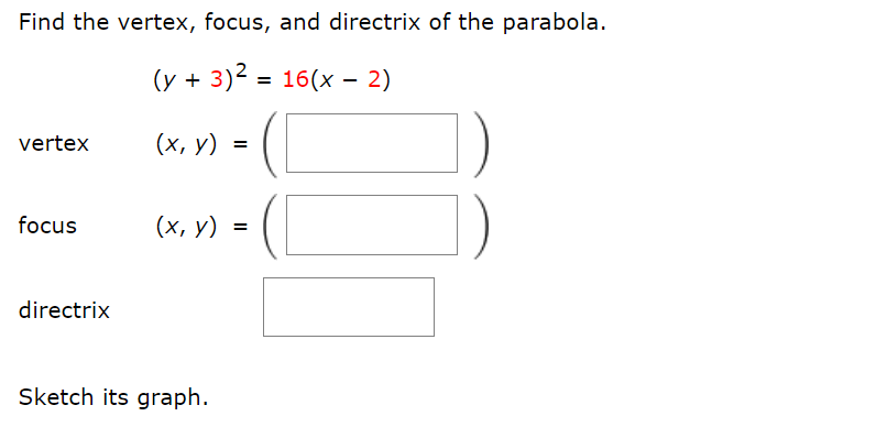 Solved Find the vertex, focus, and directrix of the | Chegg.com
