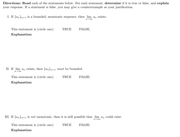 Solved Directions: Read each of the statements below. For | Chegg.com