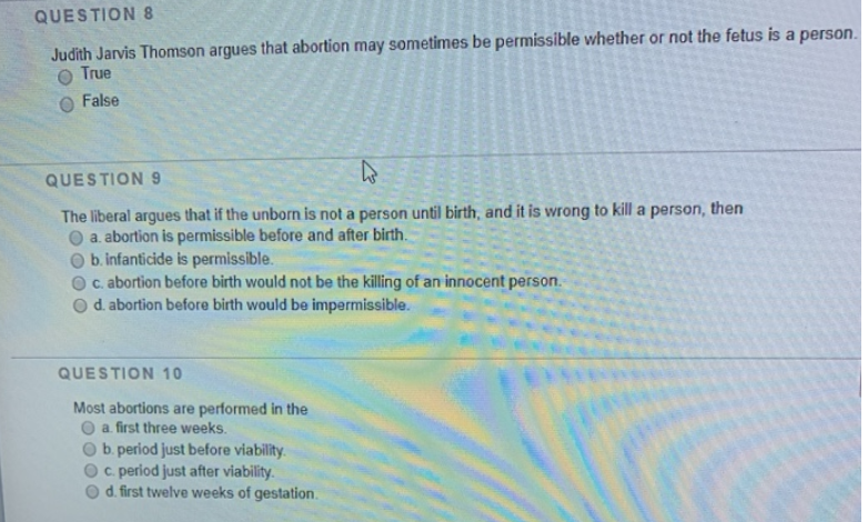Solved QUESTION 8 Judith Jarvis Thomson argues that abortion | Chegg.com