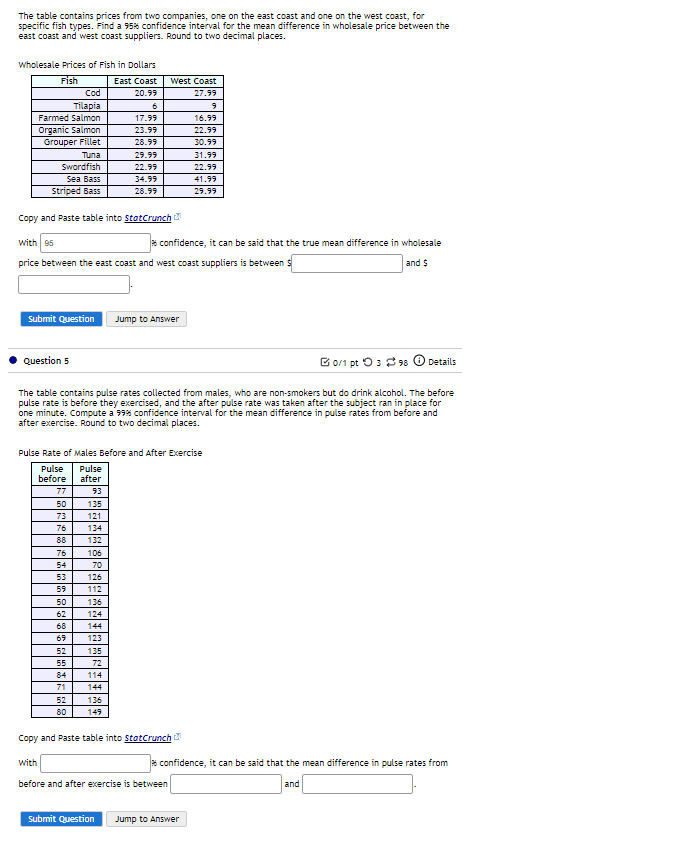 Solved The table contains prices from two companies, one on | Chegg.com