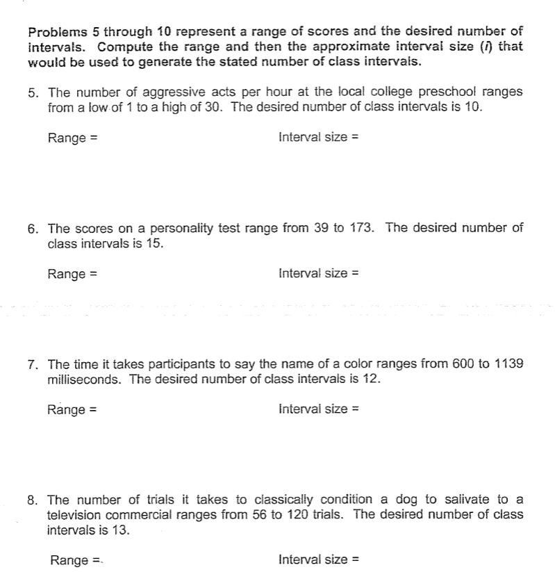 Solved Problems 5 through 10 represent a range of scores and | Chegg.com