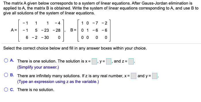 Solved The matrix A given below corresponds to a system of | Chegg.com