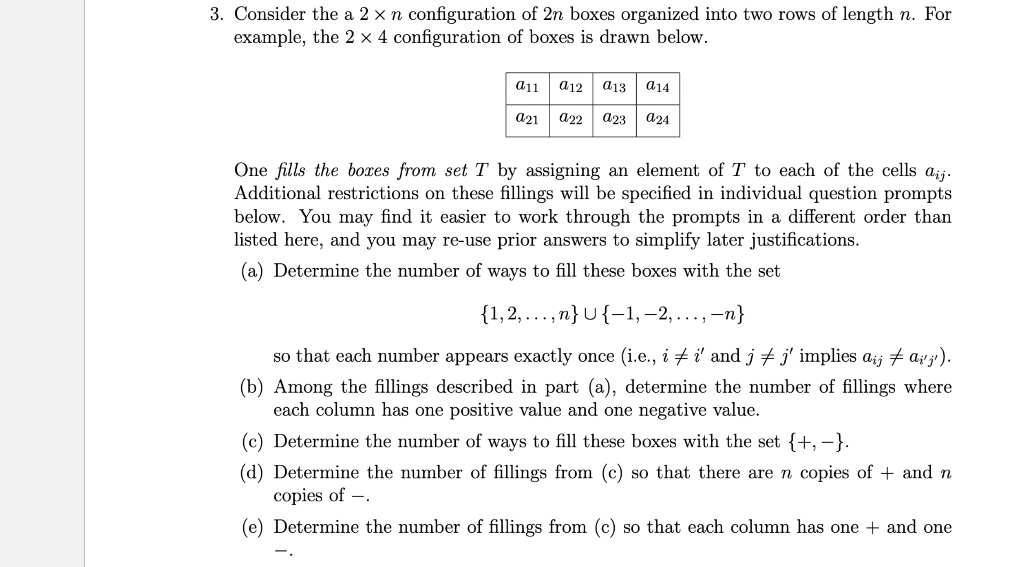 Solved 3. Consider the a 2×n configuration of 2n boxes | Chegg.com