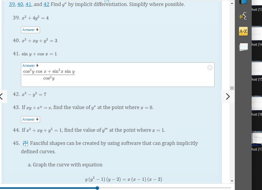 Solved 39, 40, 41, and 42 Find y" by implicit | Chegg.com