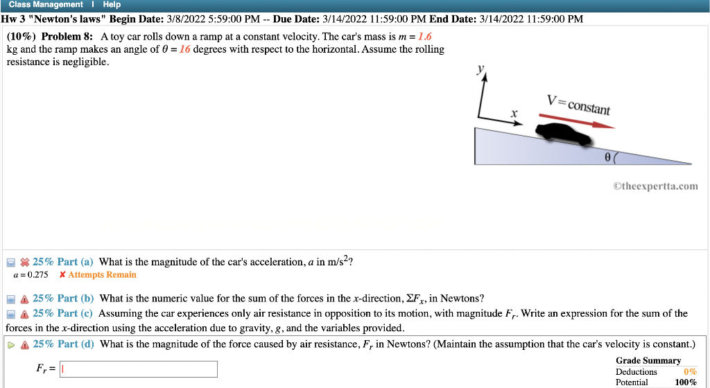 Solved Class Management | Help Hw 3 "Newton's laws" Begin | Chegg.com
