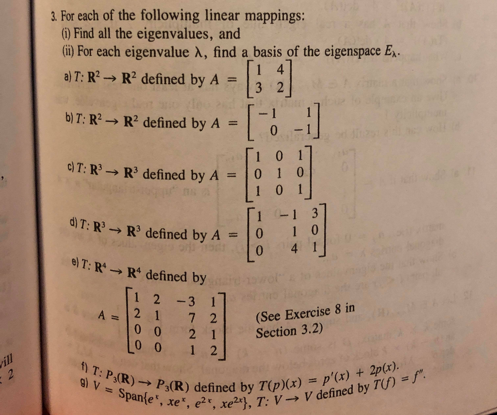 Solved 3. For each of the following linear mappings: (1) | Chegg.com