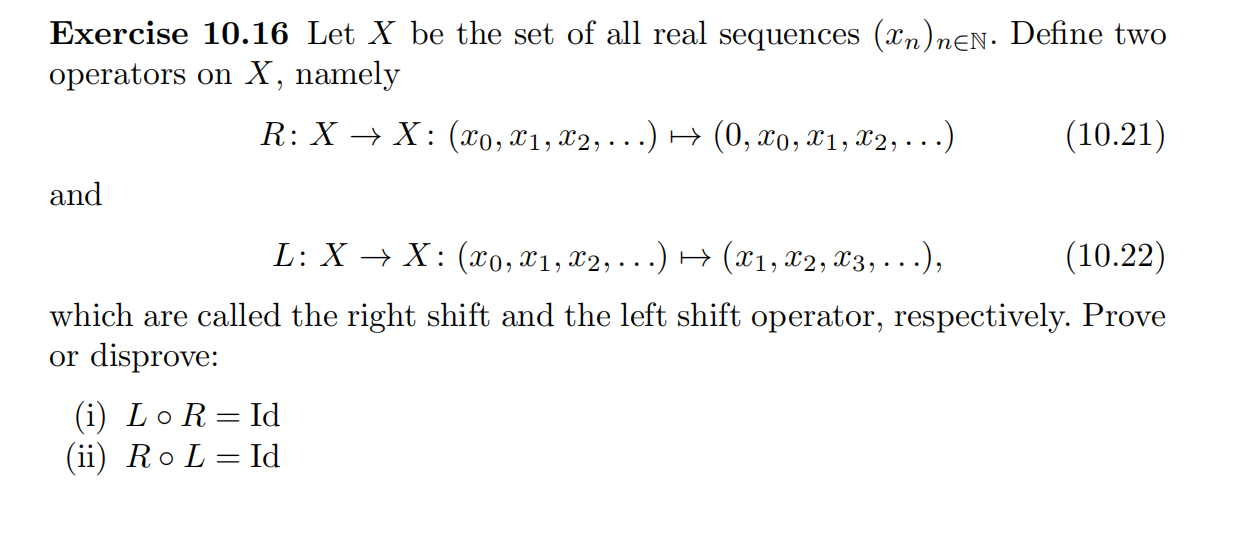 Solved Exercise 10.16 Let X be the set of all real sequences | Chegg.com