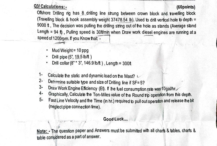Solved Q3/Calculations:- (60points) Offshore Drilling rig | Chegg.com
