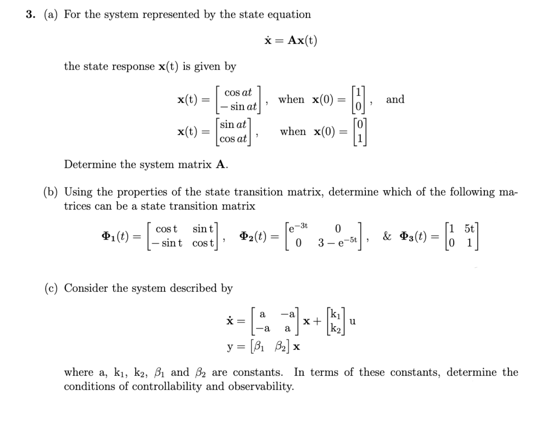 Solved 3. (a) For the system represented by the state | Chegg.com
