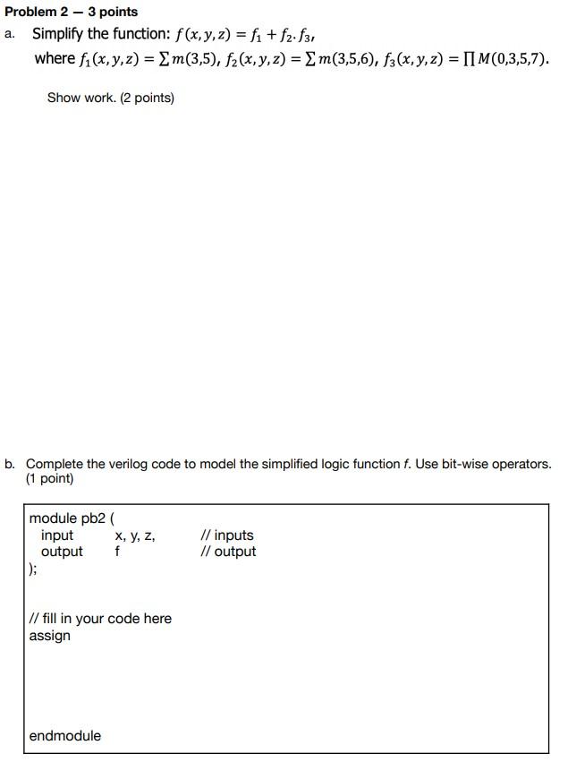 Solved Problem 2 - 3 points a. Simplify the function: | Chegg.com