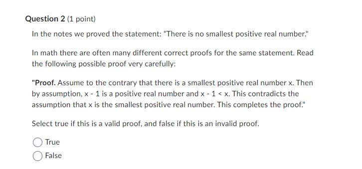 Solved Question 2 (1 point) In the notes we proved the | Chegg.com