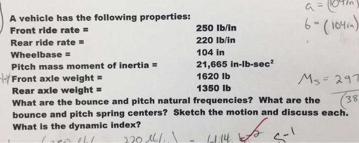 Solved A vehicle has the following properties: Front ride | Chegg.com