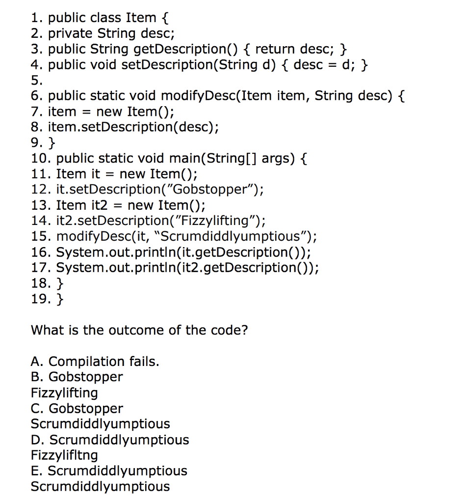 Solved 1. public class Item 5 2. private String desc; 3. | Chegg.com
