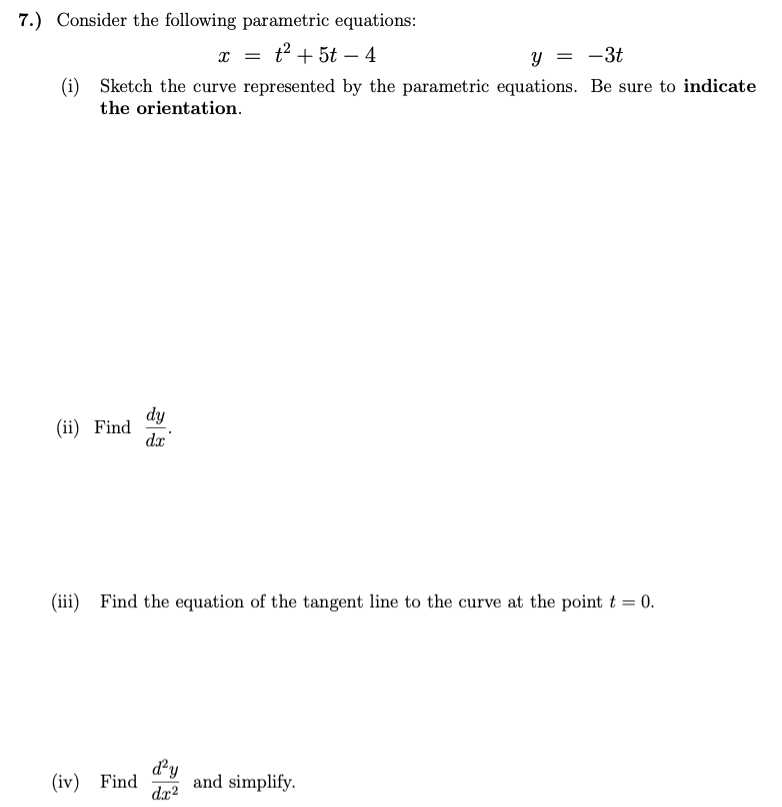 Solved Consider the following parametric equations: x | Chegg.com