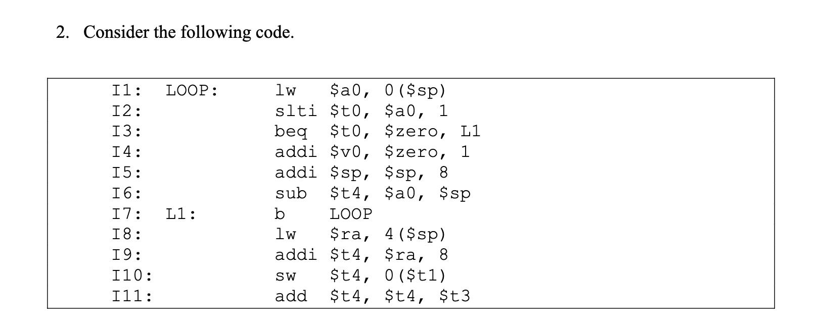 Solved 2 Consider The Following Code Loop Il 12 13 14 