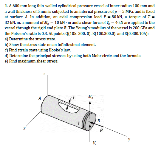 Solved 1. A 600 mm long thin-walled cylindrical pressure | Chegg.com