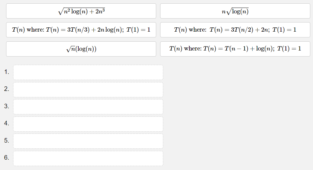 Order the following functions (from top to bottom) | Chegg.com