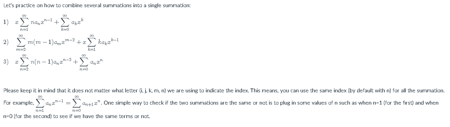 Solved Let's practice on how to combine several summations | Chegg.com