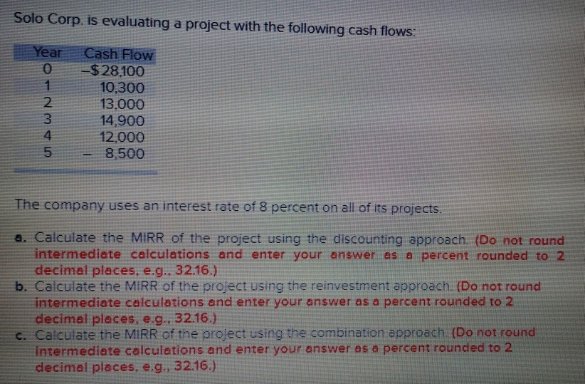 Solved Solo Corp. is evaluating a project with the following | Chegg.com