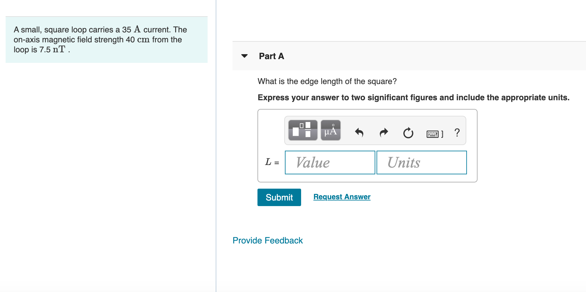 Solved A small, square loop carries a 35 A current. The | Chegg.com